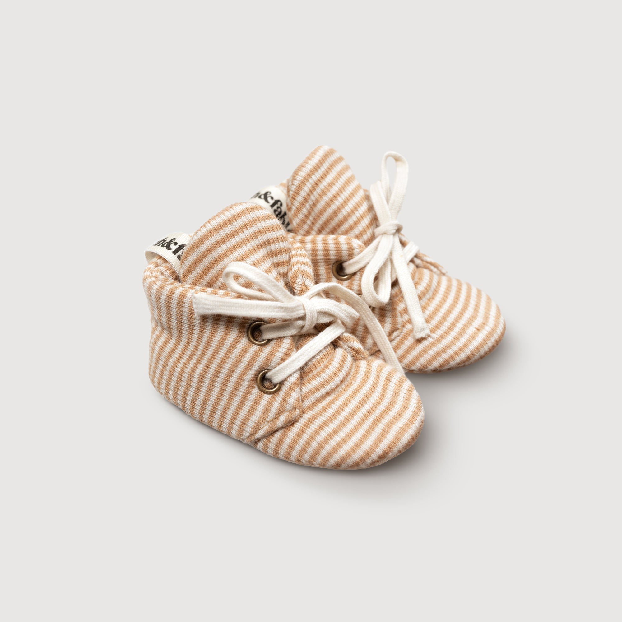 Wool Rib Baby Booties - Fawn Stripe | Finch & Fable