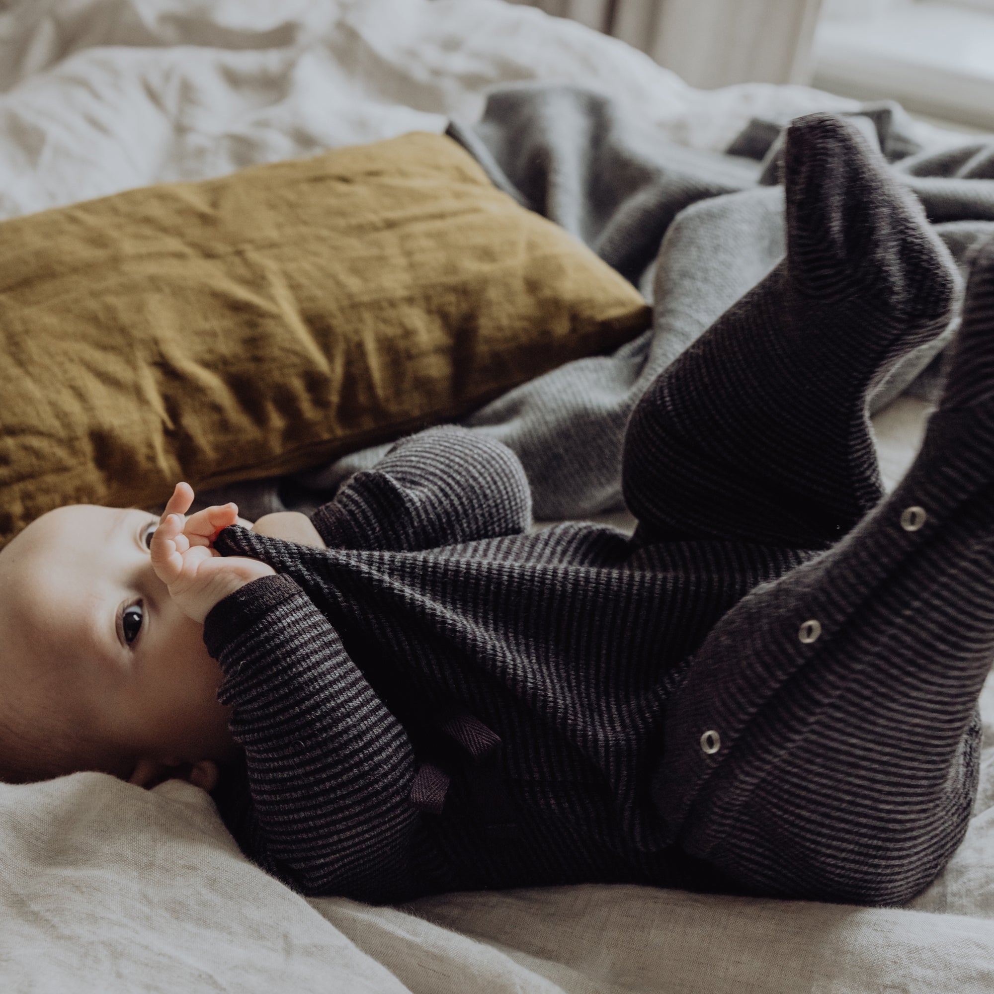 Wool Rib Footie - Storm Stripe | Finch & Fable