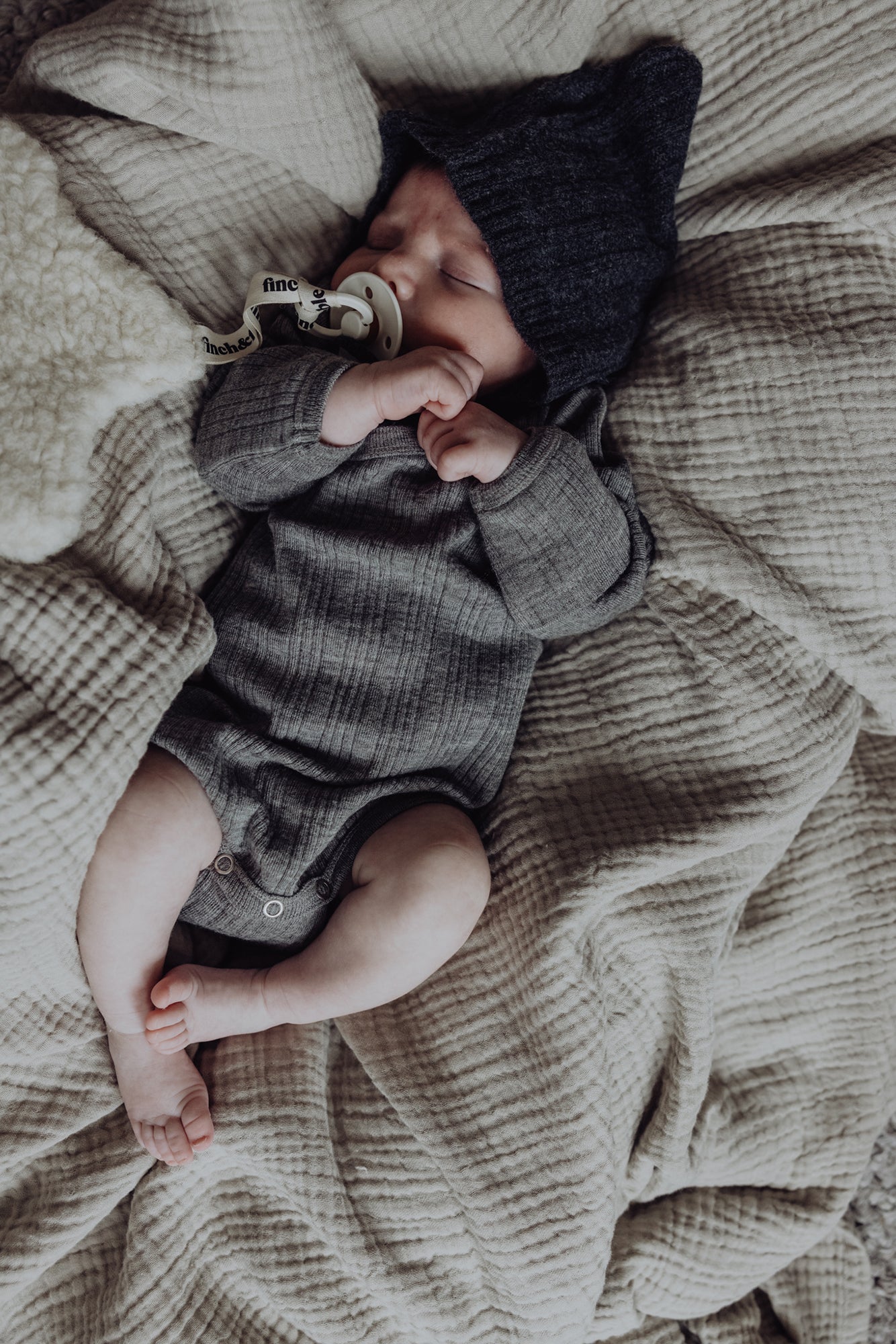 Wool Knitted Bonnet - Storm | Finch & Fable